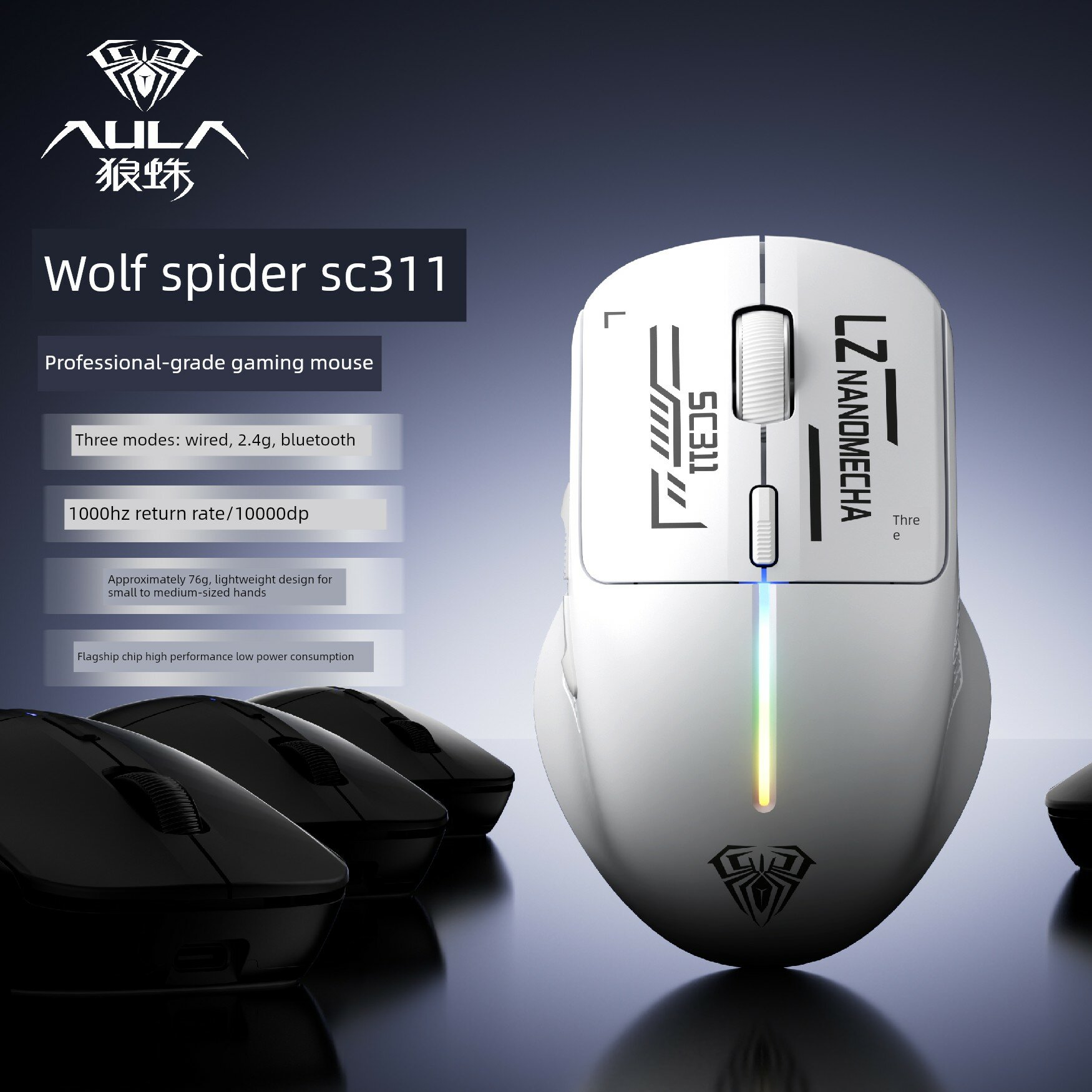 Razer SC311 Беспроводная мышь Фантом Белый 3 режима Bluetooth 2.4ГГц Проводное 10000 DPI Эргономичная игровая мышь для