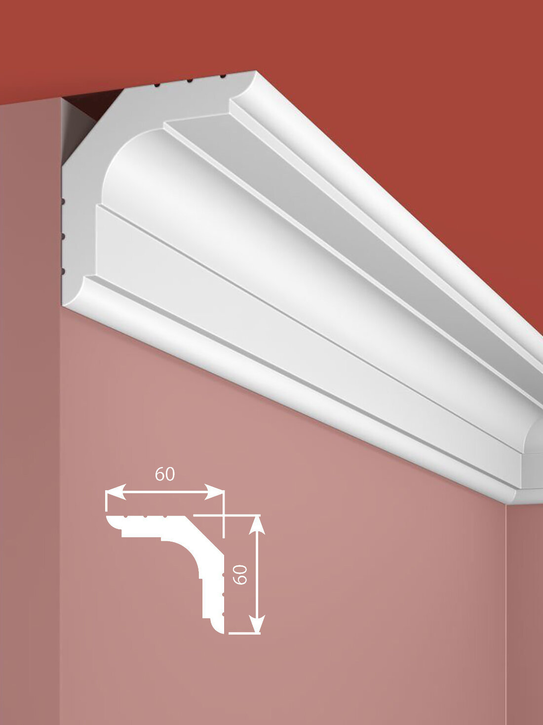 Карниз Cosca decor KX006 Экополимер, белый, 60х60х2000мм, белый, влагостойкий, 2 шт.