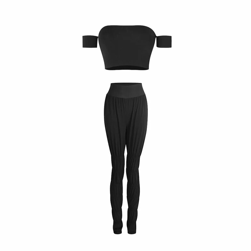 Женский черный танцевальный костюм из полиэстера и хлопка, 2Pcs