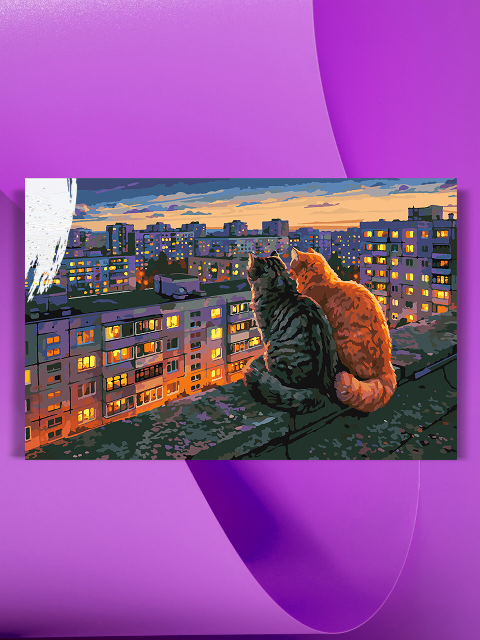Картина по номерам на холсте Окна. Коты. Любовь, 40 х 60 см