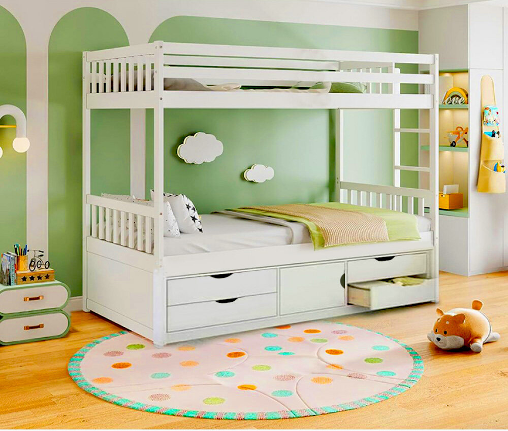 Кровать для двух детей "этна с комодом 80 см x 190 см, белая, ортопедическое дно