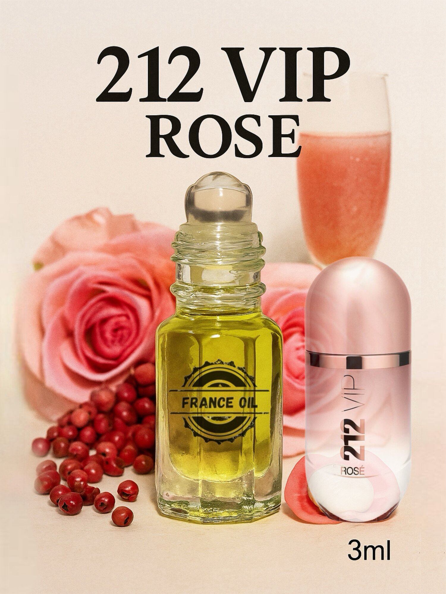Духи масляные арабские 212 VIP Rose / 212 вип роз 3 мл женские