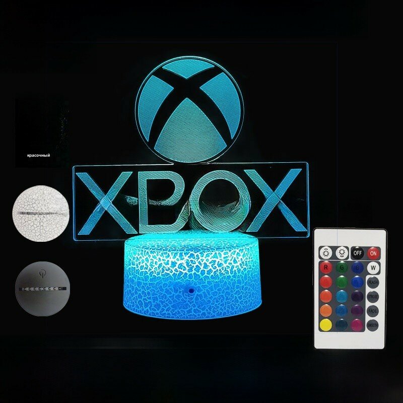 Ночник с логотипом XBOX, черная подставка, 7 ярких цветов, сенсорное управление для игровой комнаты