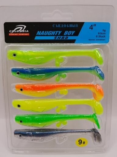 Силиконовая приманка NAUGHTY BOY SHAD 9.5см (4 дюйма), 5гр, набор 6 шт, съедобный силикон