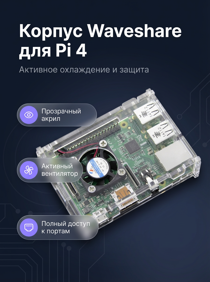 Акриловый корпус с вентилятором для одноплатного компьютера Raspberry Pi
