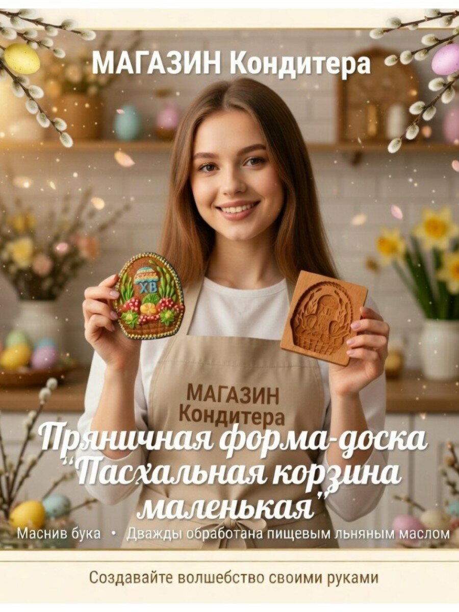 Пряничная форма-доска "Пасхальная корзина маленькая" для пряников и печенья.