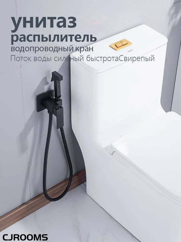 Латунный гигиенический душ с регулировкой температуры скрытого монтажа Матовый черный