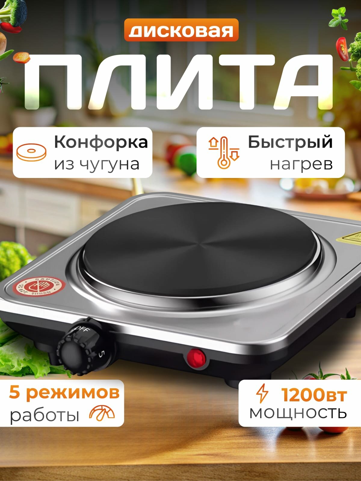 Настольная плита электрическая 1 конфорка