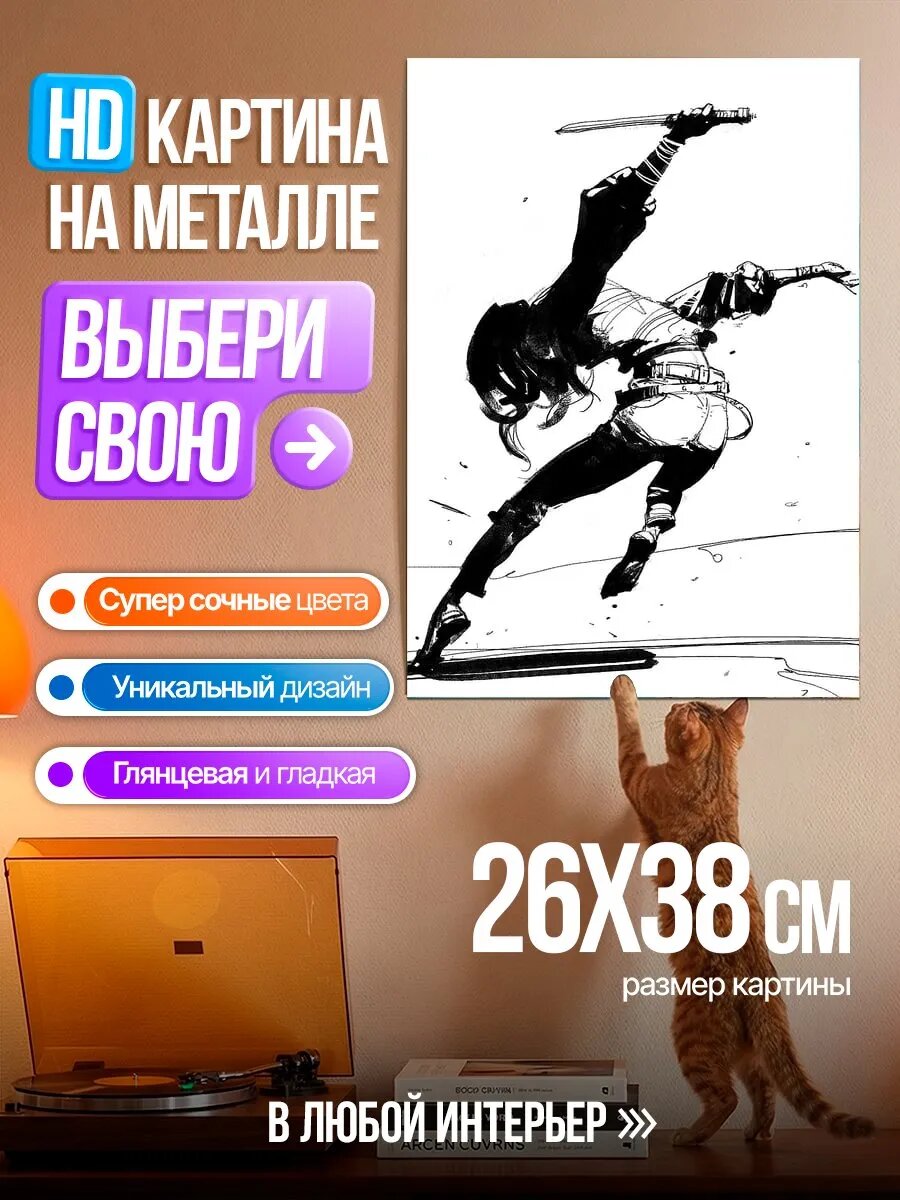 Картина на HD металле Девушка с мечом