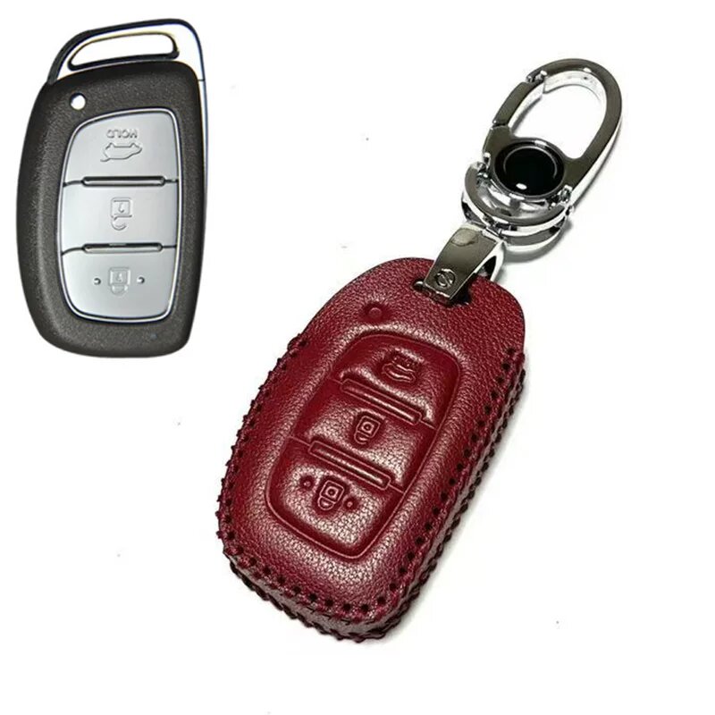 Кожаный чехол для ключей для Hyundai Elantra, ix35, ix25, Tucson, Sonata 9, Name, iLoad с алюминиевым замком - Вишнёвый