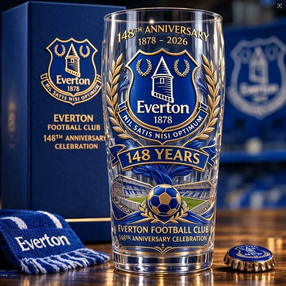 Стеклянный пивной бокал, Футбольный юбилей, Everton F.C. Цветное стекло