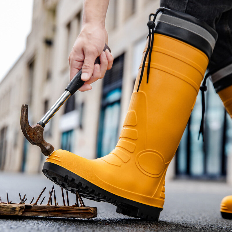 Рабочие ботинки для мужчин с высоким верхом и стальным носком, стальной подошвой, водонепроницаемая и непрокалываемая обувь для воды, нескользящая резиновая обувь, высокие ботинки для рыбалки на стройплощадке. EU:38