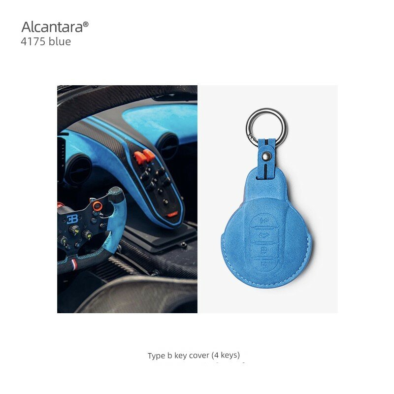 Кожаный чехол для ключей BMW Mini из Alcantara, синий цвет, 4-кнопочный дизайн под Countryman JCW Cooper Clubman
