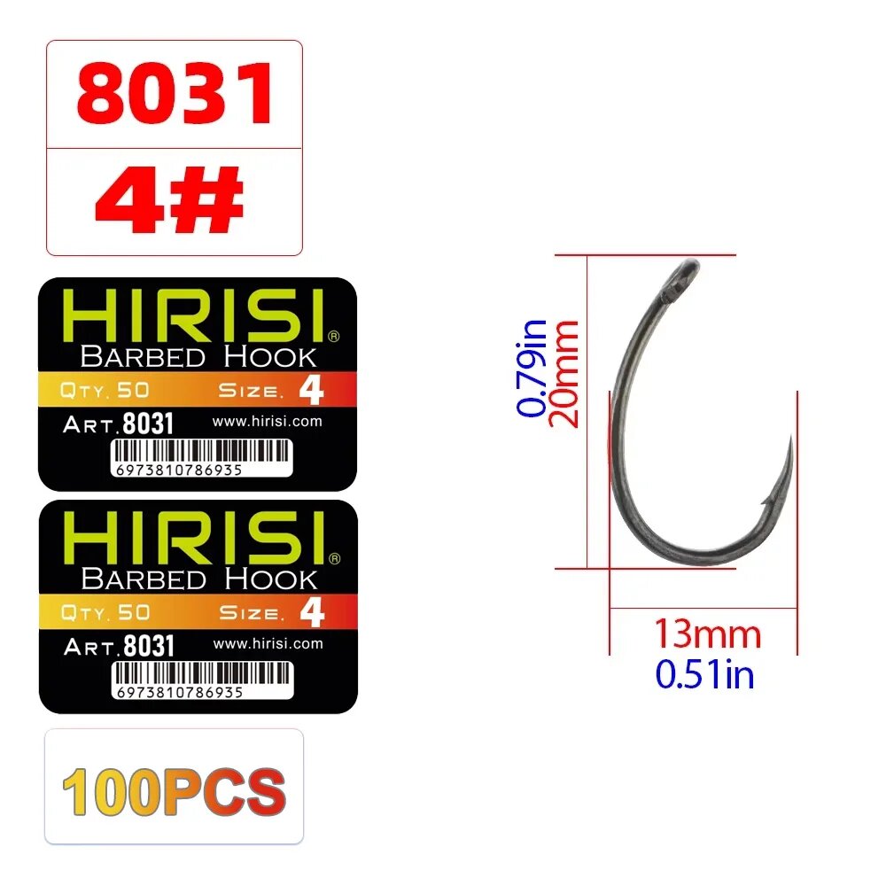 HIRISI Крючки рыболовные 100шт, Size 4