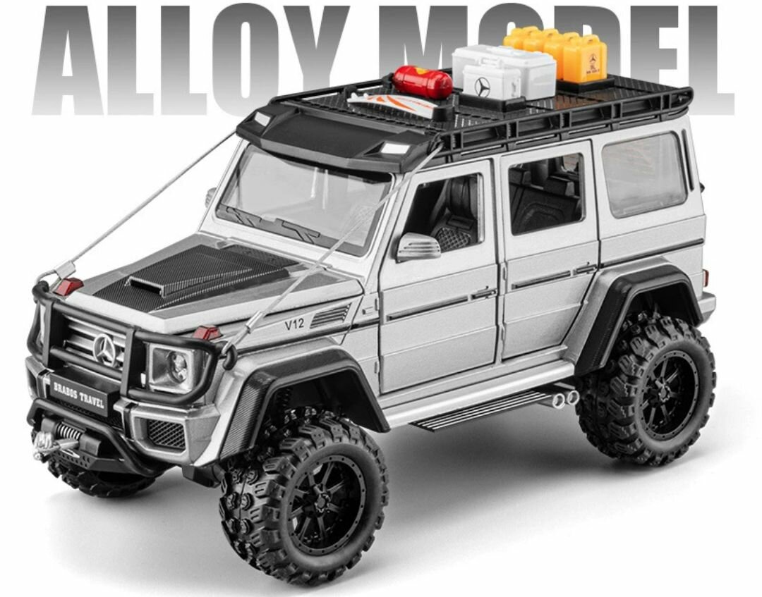 Машинка металлическая Мерседес Mercedes-Benz G550 Brabus 4x4 Гелик Брабус, инерционная с лебедкой, светом и звуком, 1:24