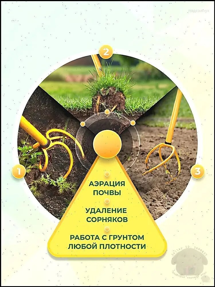 Культиватор ручной для обработки почвы и удаления сорняков, металлический — фото 1