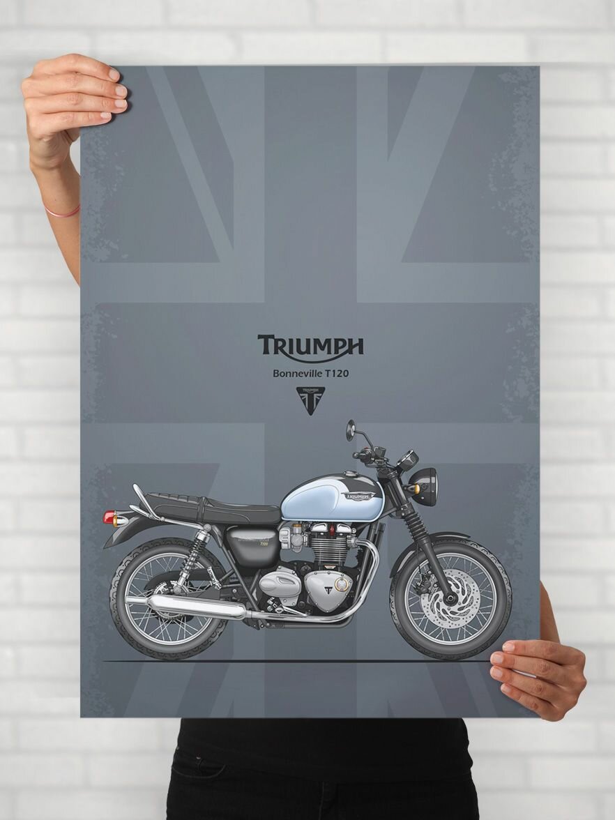 Плакат на стену для интерьера Мотоцикл (Triumph Bonneville T120 1) - Постер по мото и байкам формата A2 (42x61 см)
