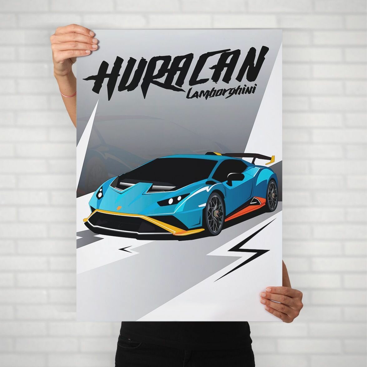 Плакат на стену для интерьера Спорткар (Lamborghini Huracan 4) - Постер по спортивным гоночным машинам автомобилям формата А1 (60x84 см)