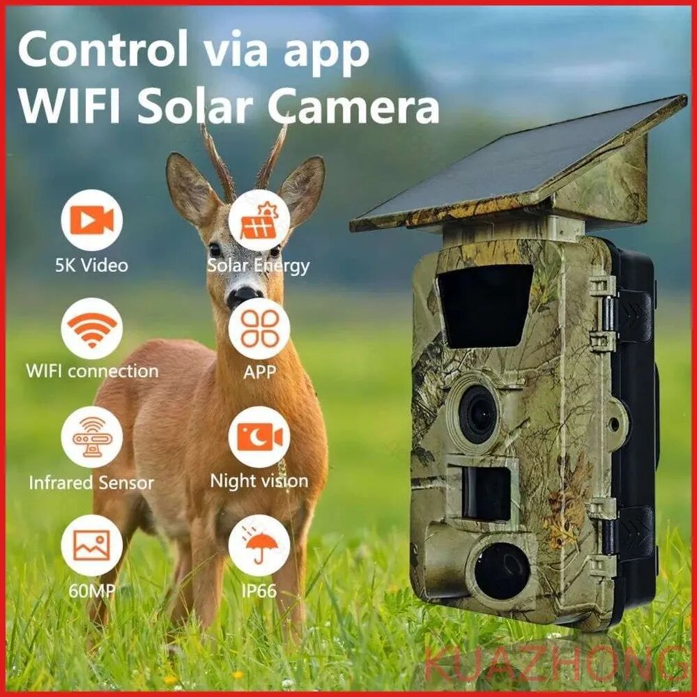Фотоловушка с солнечной зарядкой для охоты, 120 градусов угол обзора, Хаки, ABS пластик, 20 см длина — фото 1