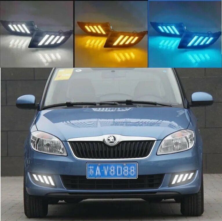 Фары автомобильные, Огни дневные ходовые, 2 шт, арт. Skoda Fabia II Рестайлинг 2010-2014