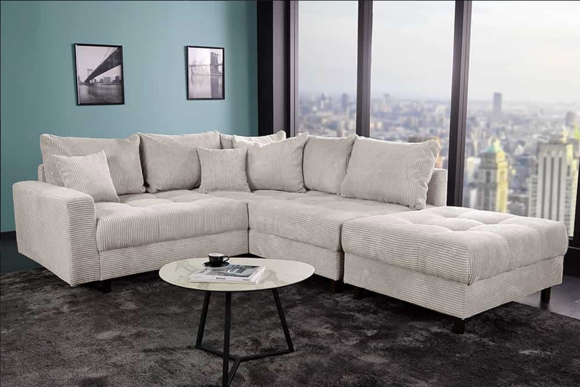 Диван угловой Harizma-Mebel Парадокс-Мини мод5, антивандальный, с пуфом, 218x185x90 см