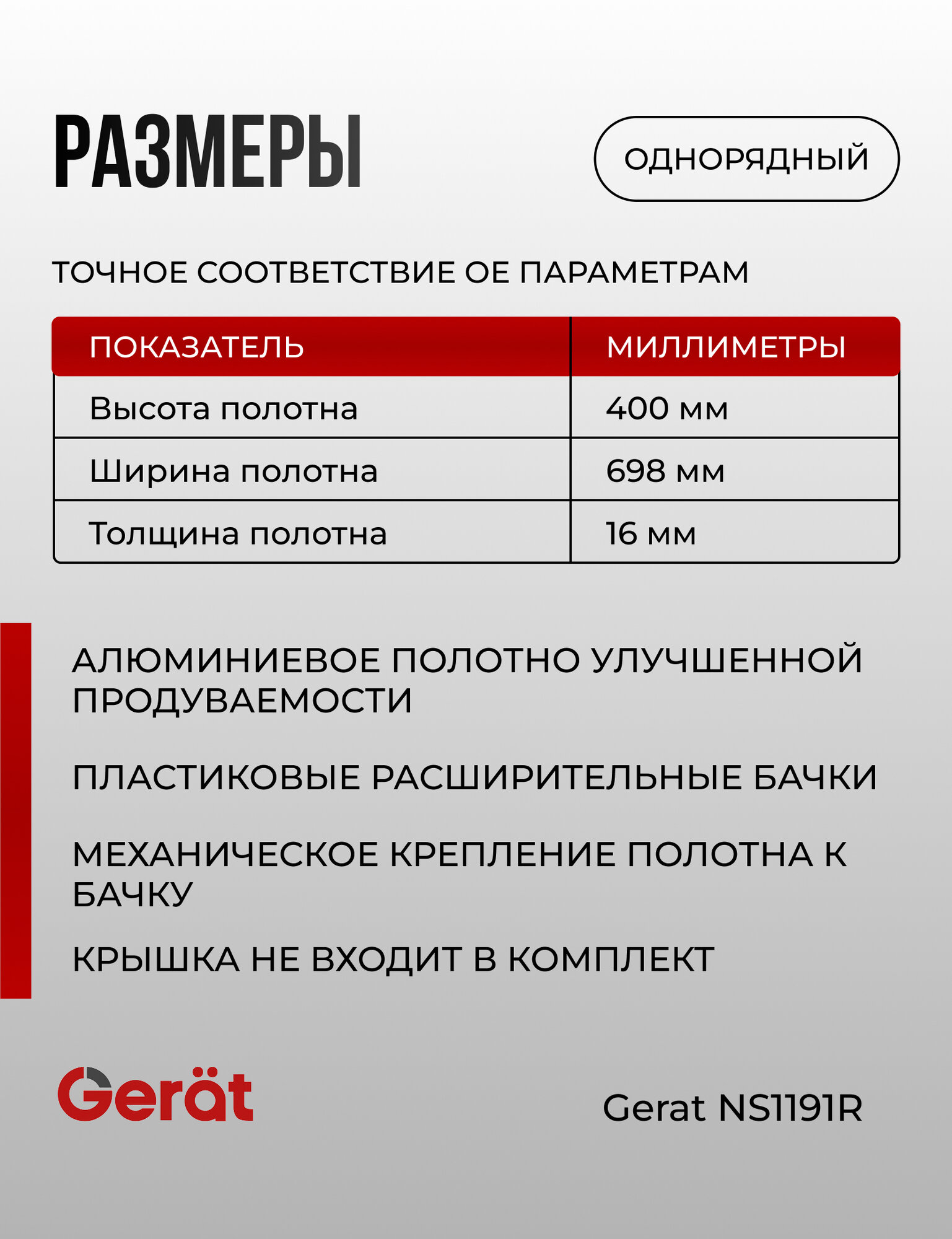 Радиатор охлаждения двигателя Gerat NS-119/1R