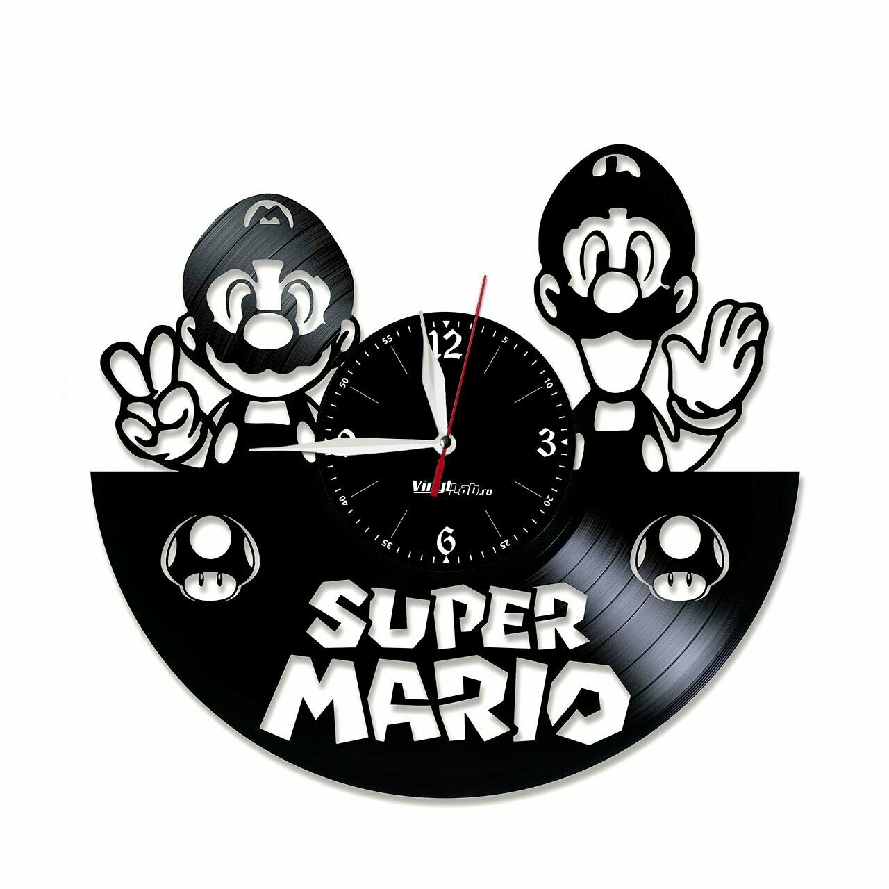 Часы из виниловой пластинки (c) VinylLab Super Mario, диаметр 30 см