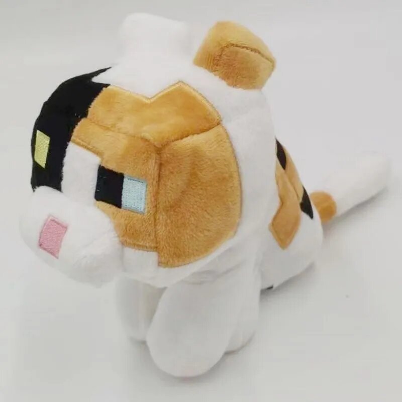 Мягкая игрушка Кот в стиле Майнкрафт, 20 см, желто-белый леопард