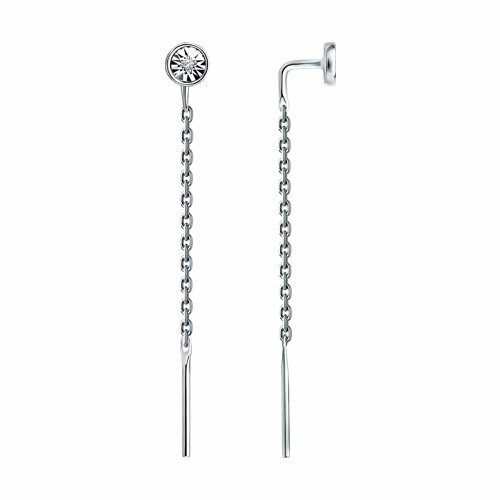 Серьги цепочки, серебро, 925 проба, родирование, бриллиант