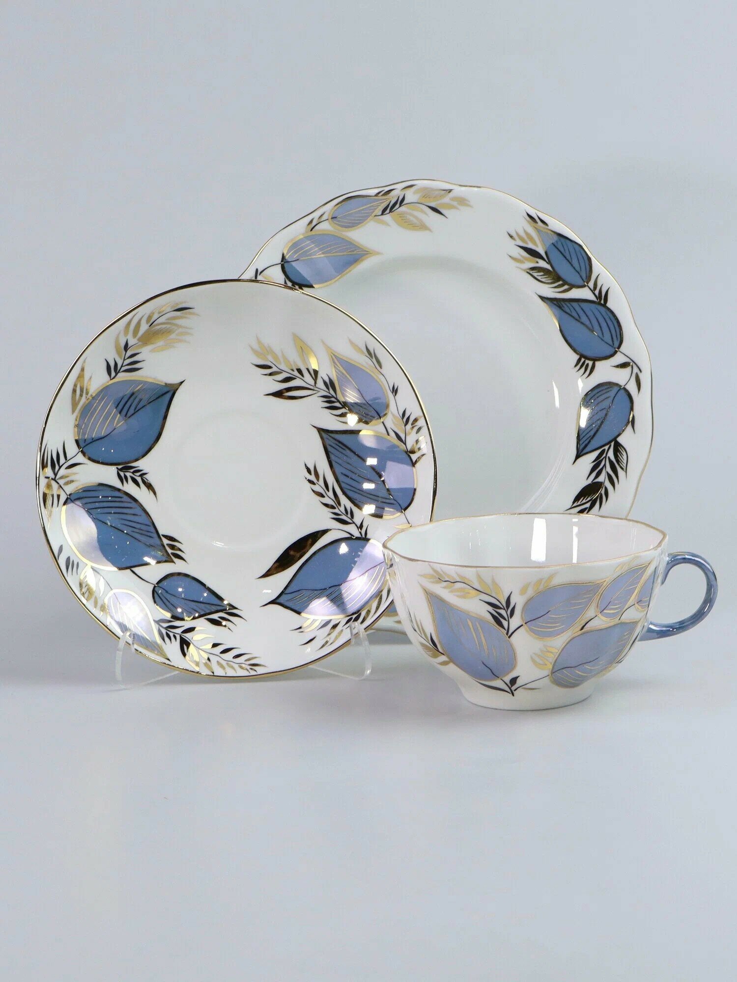 Трехпредметный чайные сервиз "Лунный" форма Тюльпан, 250 мл, Императорский фарфоровый завод,