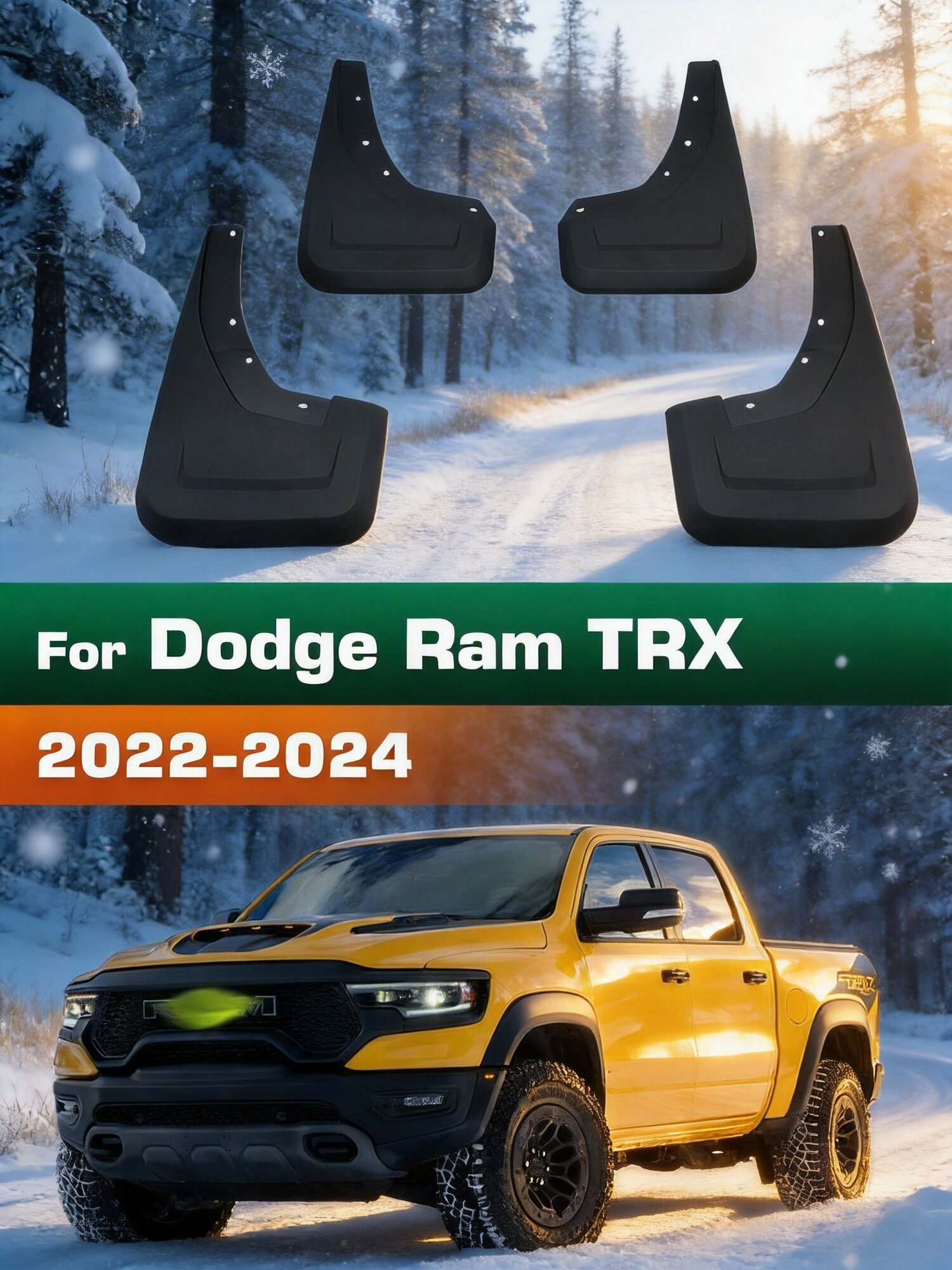 Брызговики для Dodge Ram TRX 2022-2024, передние и задние комплект 4 шт PVC черные с креплением без сверления