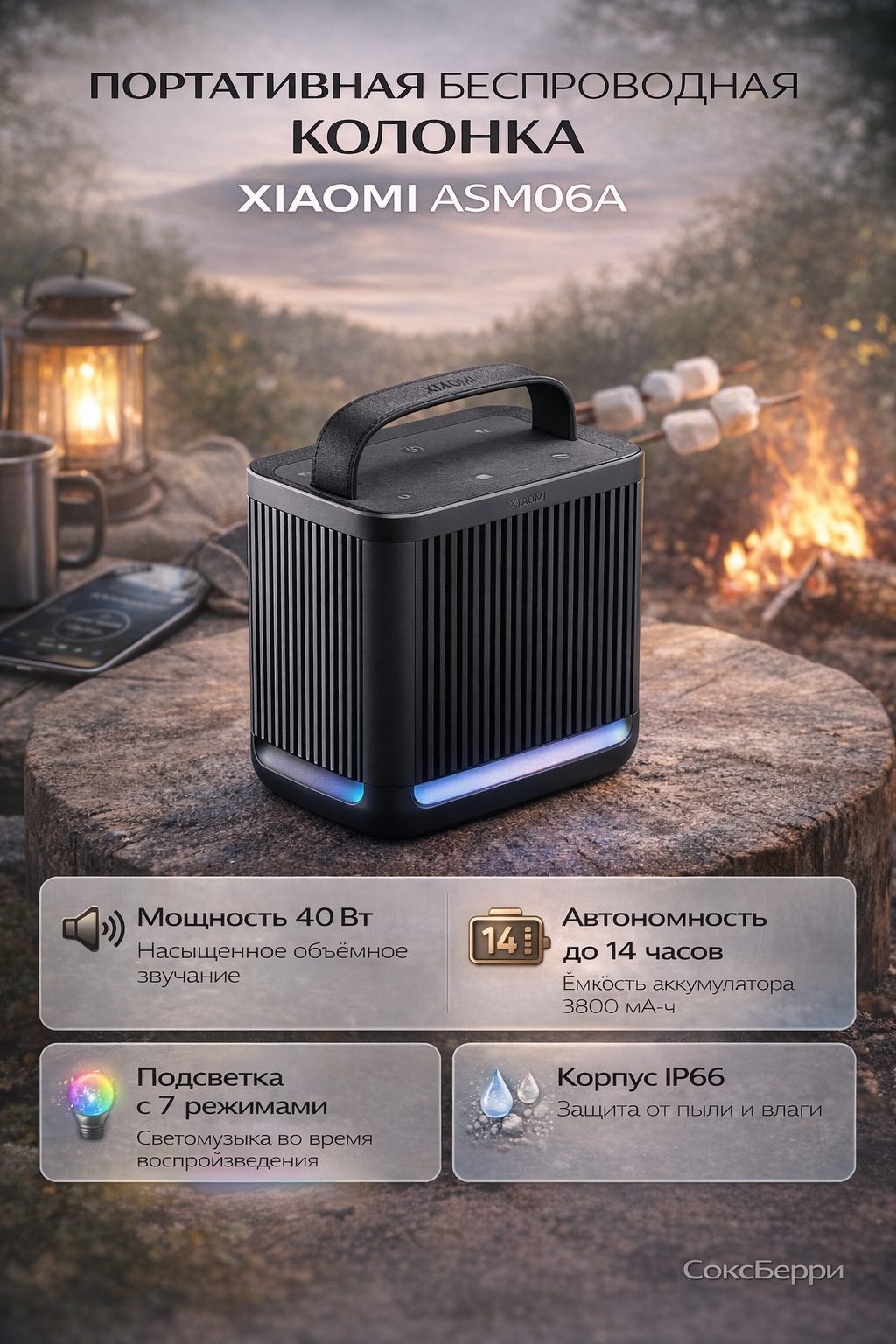 Колонка портативная Xiaomi Outdoor Bluetooth Speaker Camp (ASM06A), черная