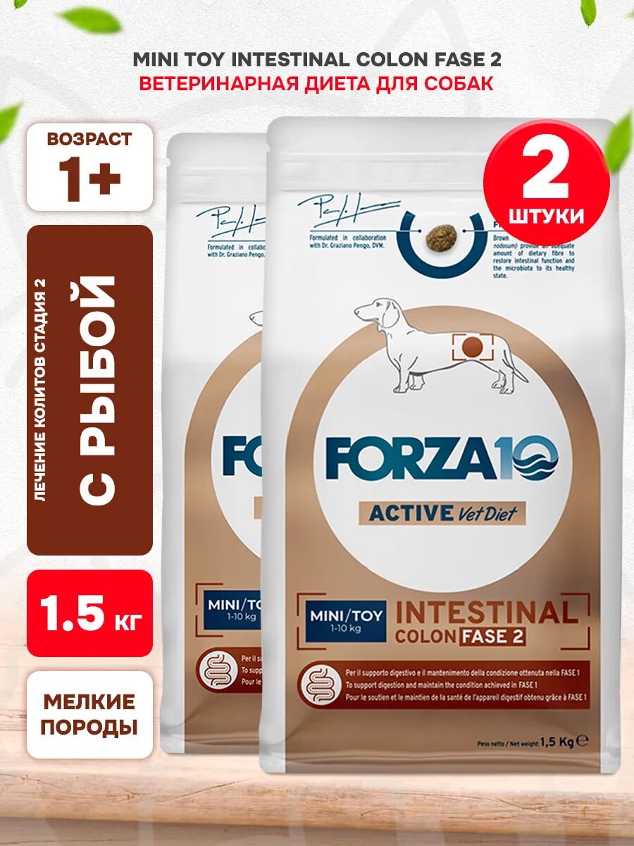 Корм сухой Forza10 Dog Active Vet Diet Intestinal Colon Fase 2 Active для собак маленьких пород с рыбой, 1,5 кг х 2 шт