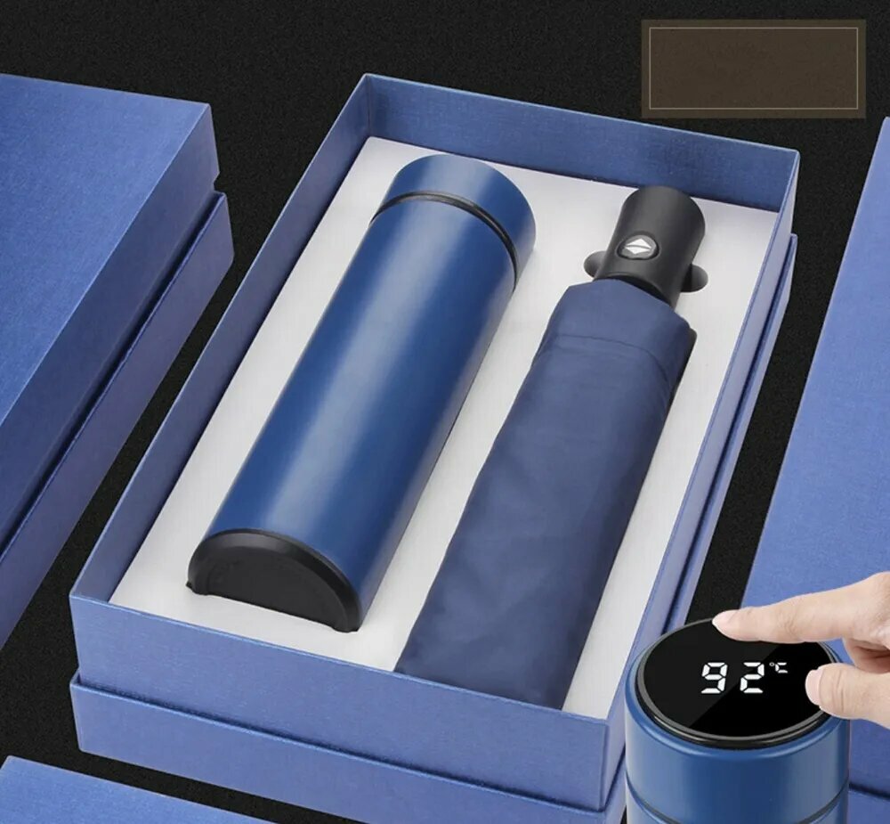 Умная кружка-термос с измерением температуры + зонтик MyPads M154-968, подарок мужчине мужу папе другу брату сыну парню 18 19 20 25 30 35 40 лет на День рождение 23, 14 февраля