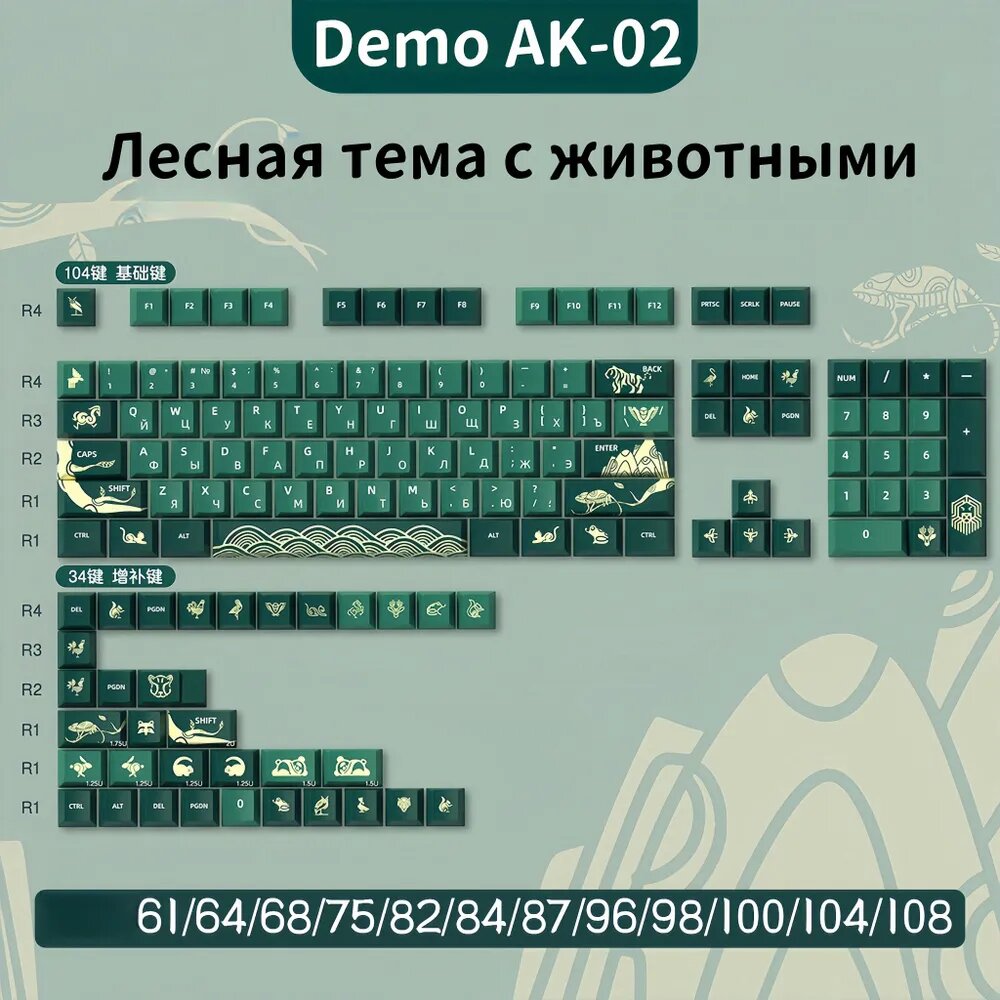Кейкапы для механической клавиатуры Demo AK-011, cherry, PBT, EN+RU