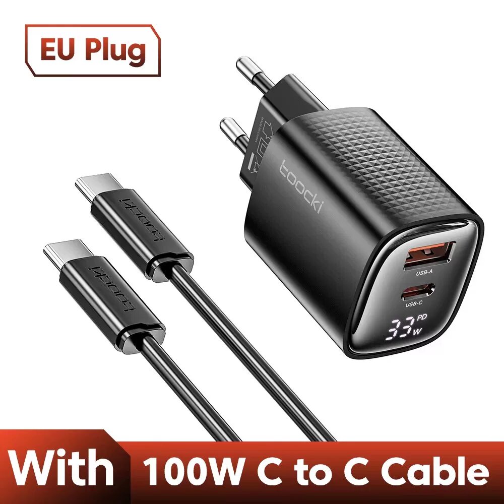 Зарядное устройство Toocki 33W GaN USB-C с быстрой зарядкой, на основе нитрида галлия, с цифровым дисплеем, для