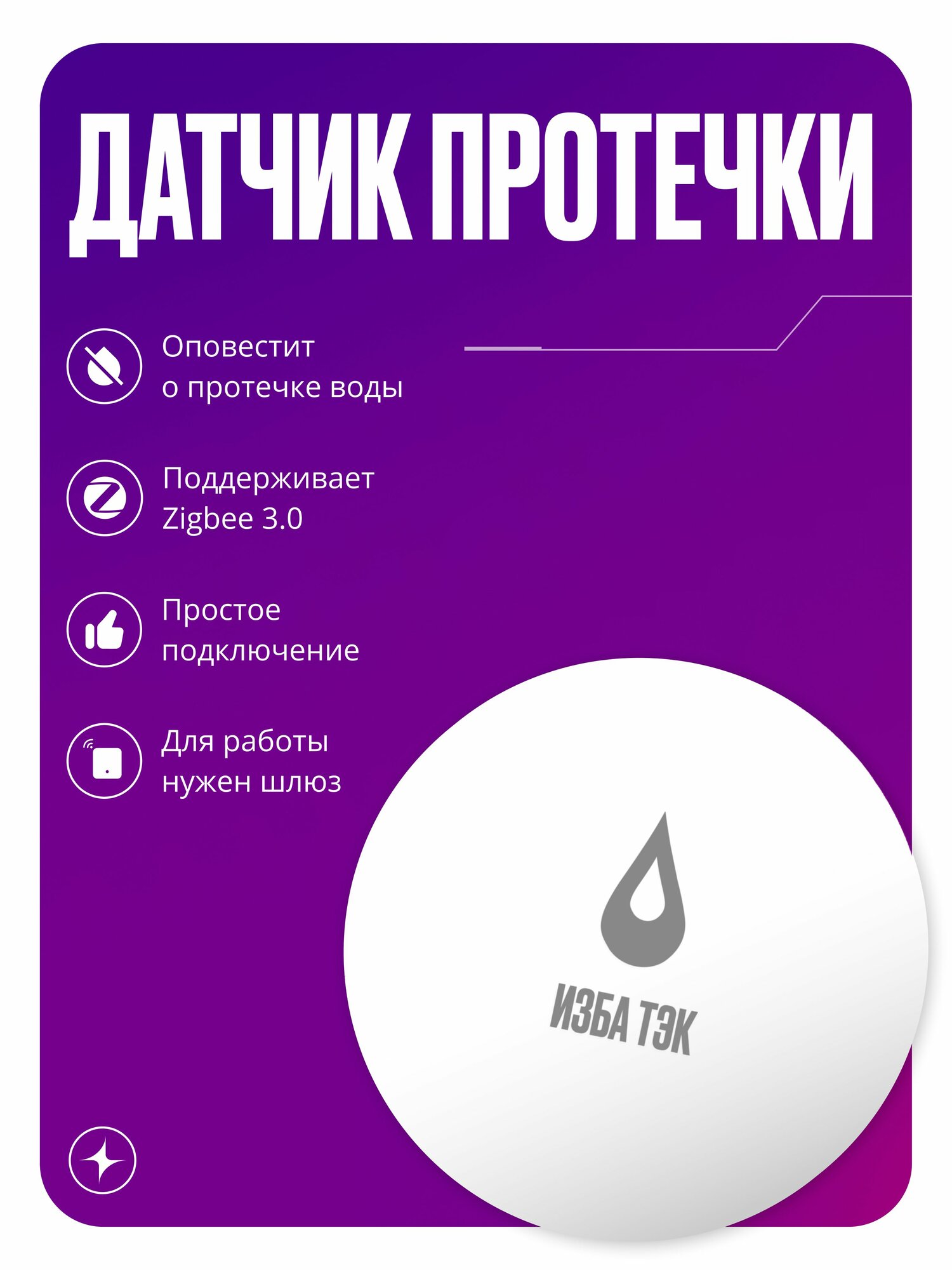 Умный датчик контроля протечки воды Zigbee 3.0, беспроводной детектор утечки с оповещением