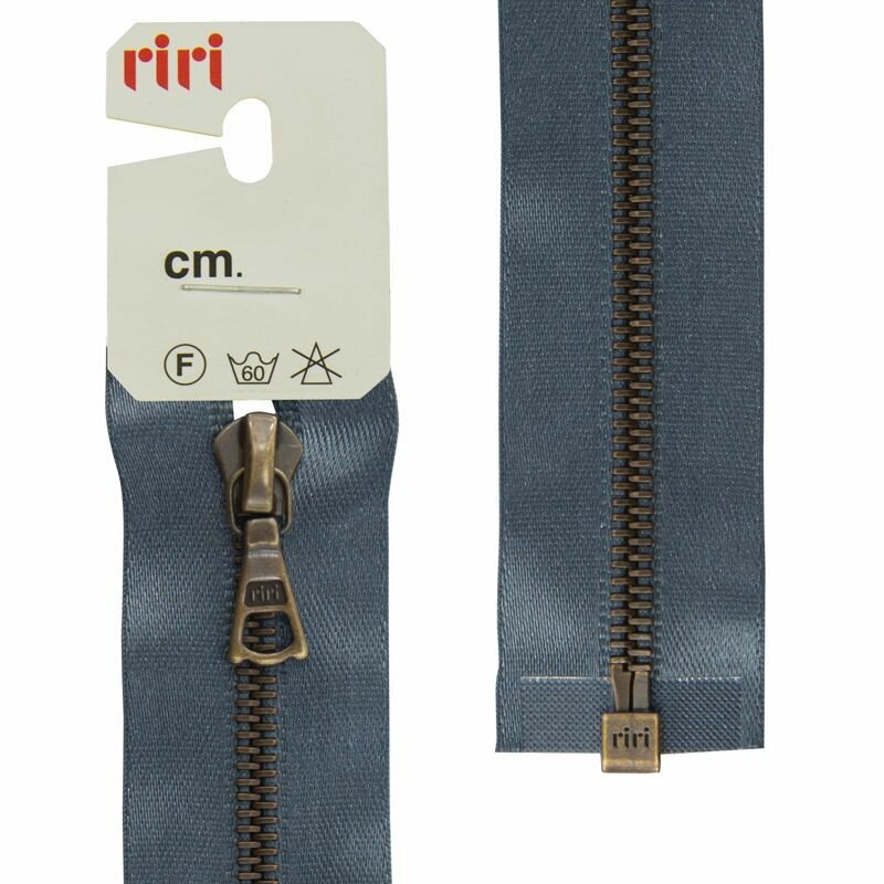 Молния riri Металлическая, AM, разъемная, 1 замок, на атласной тесьме, 4 мм, 70 см, цвет 2121, Стальной серый