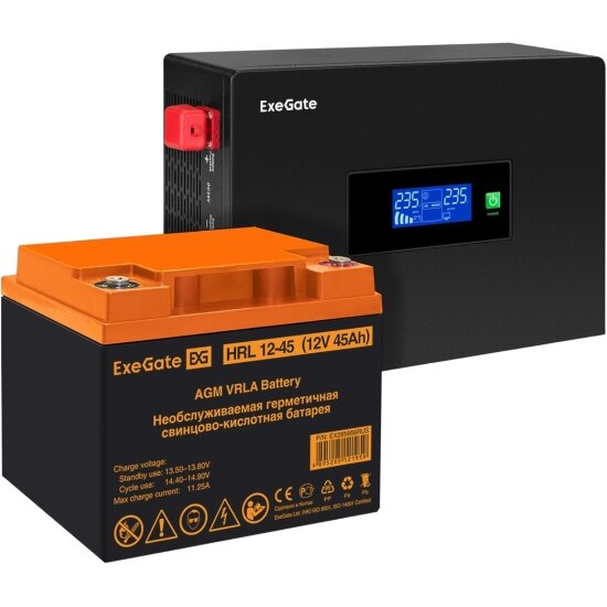 Комплект ИБП Exegate IdealSine SR-600. LCD.2SH + Батарея 45Aч, 1 шт. 600VA/600W