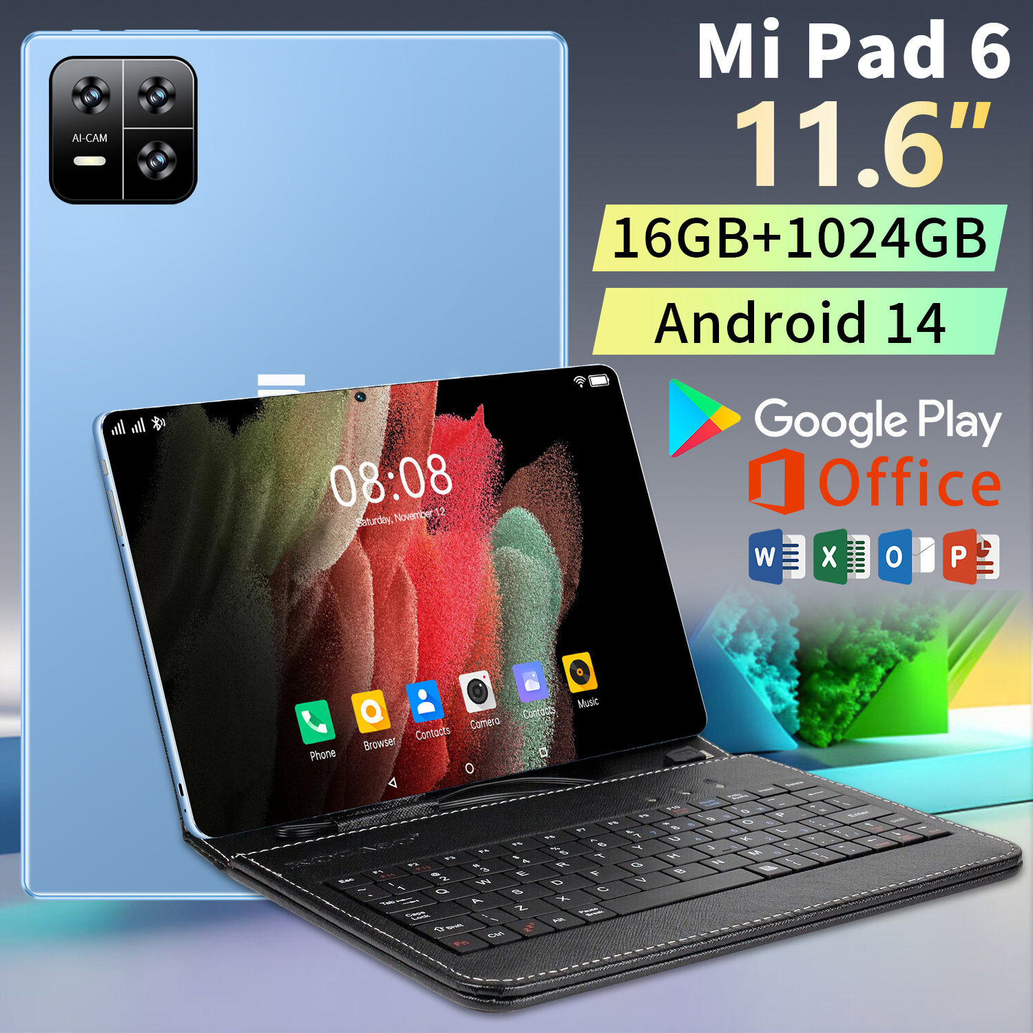 Игровой планшет Mi Pad 6 Android 13 12-ядерный Helio G99 16/1024 ГБ с клавиатурой чехлом наушниками