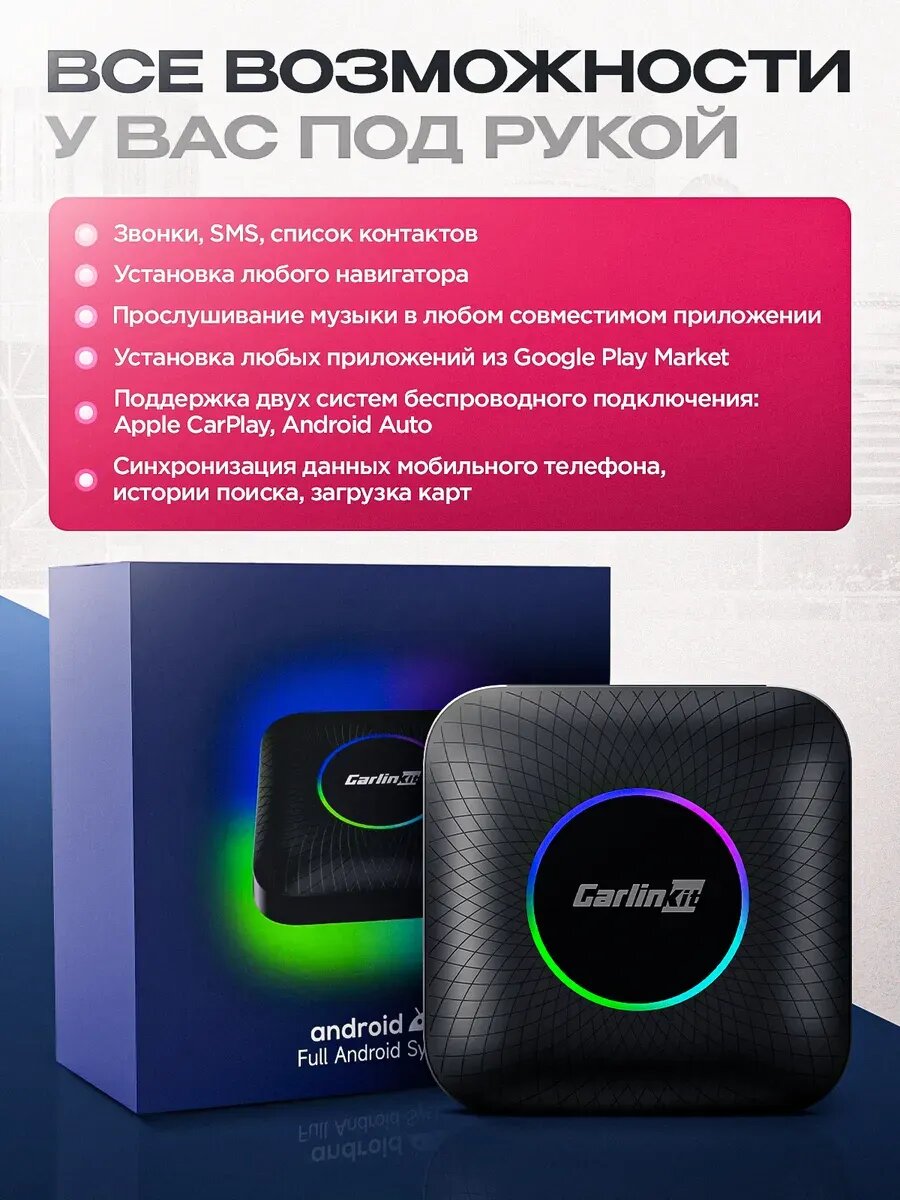 Сarlinkit TBox Ambient 8/128 гб CarPlay для авто, CarPlay/Android Auto, беспроводная связь