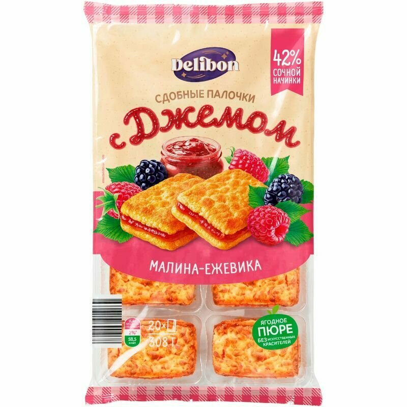 Палочки DELIBON с джемом Малина и ежевика сдобные 308 гр - 2 шт