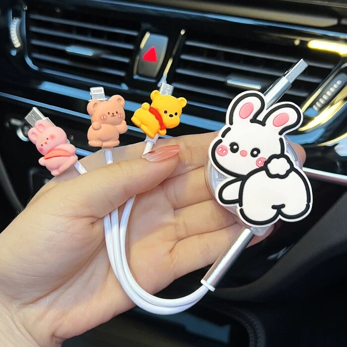 Автозарядное устройство 3-портовое быстрое зарядка USB для автомобилей, милый дизайн кролика с поднятым хвостом, легко