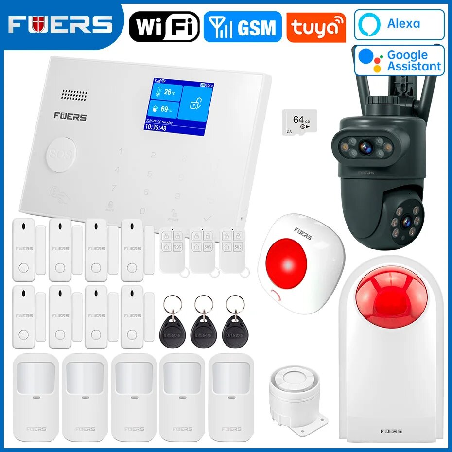 Система охраны дома FUERS Tuya Smart WiFi GSM беспроводная белая система охраны от кражи с приложением для управления Камера-G30White AlarmKit5
