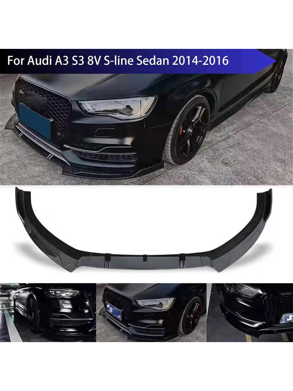 Накладка-сплиттер переднего бампера для Audi A3/S3 S-line 8V Sedan 2014-2016, диффузор из АБС, точная установка