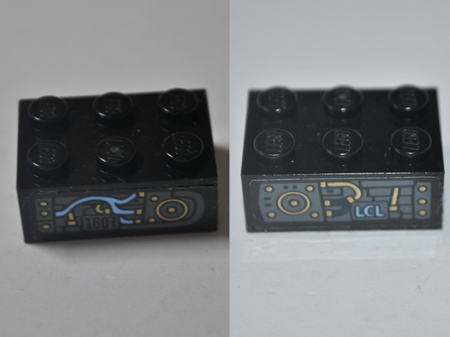 Brick 2 x 3 with Wires, '1607' and 'LCL' Pattern on Both Sides (Stickers) - Set 70622, 3002pb40 Black U