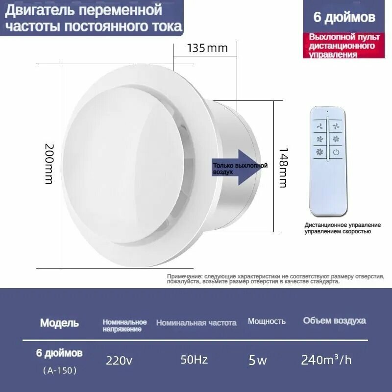 Вытяжной вентилятор 200 мм с 5-ступенчатой регулировкой и ДУ