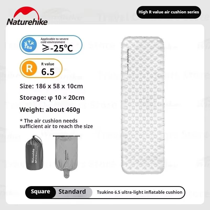 Naturehike Tuye Series Ультralегкий надувной матрас с высоким R-значением Воздушный подушка Квадратная/Мумми для походов и кемпинга Матрас для сна-R6.5-Квадратный-Стандартный
