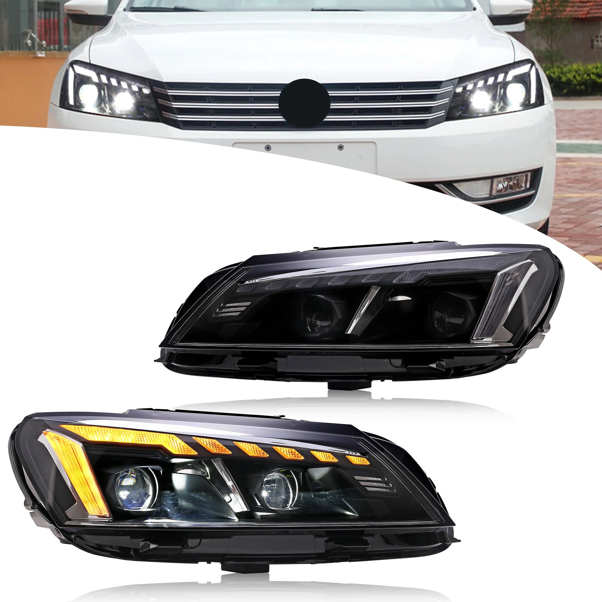 Фары LED для Volkswagen VW Passat B7 2012-2015 TDI SE DRL Проектор Секвенциальный поворотный сигнал Передние фары Пара Сборка
