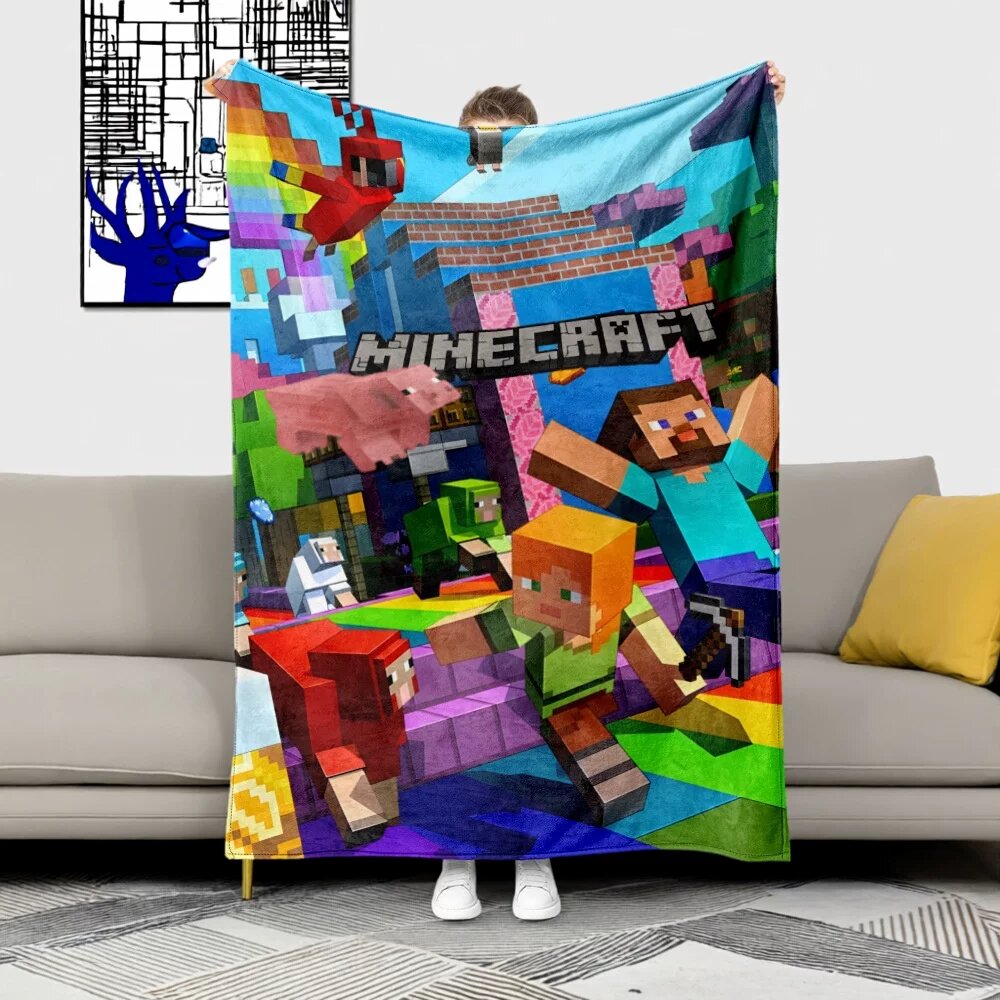 Плотное фланелевое одеяло в стиле Minecraft с изображением игрового мира, аниме-плед для мальчиков, покрывало для